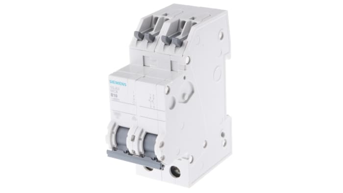 Siemens 5SJ6210-6KS Sentron 5SJ6 MCB, 2P Poles, 10A Curve B, 230V AC, 60V DC, 6 kA Breaking ...