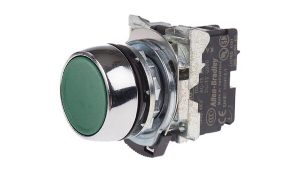 Allen Bradley 800FM-F3MX10 800F Green Non-Illuminated Push Button, 22mm Cutout, Momentary ...