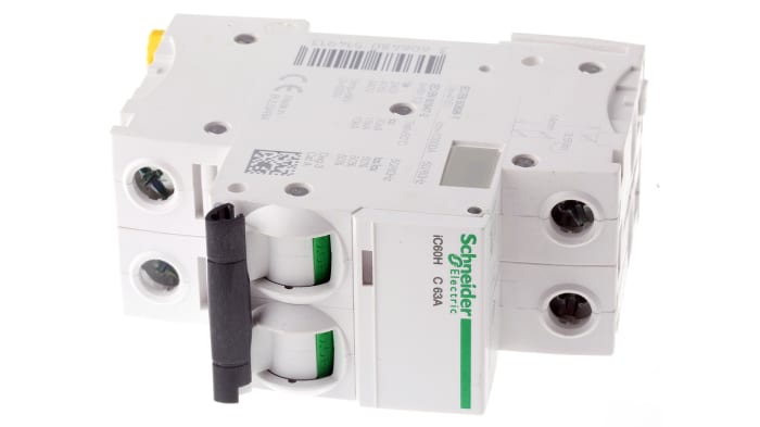 Schneider A9F54263 Acti 9 iC60H Miniature Circuit Breaker, 2P Poles, 63A Curve C, 440V AC, 100 → ...