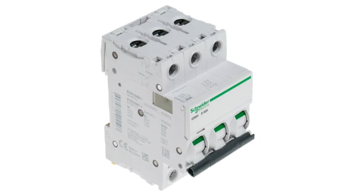 Schneider A9F55350 Acti 9 iC60H Miniature Circuit Breaker, 3P Poles, 50A Curve D, 440V AC, 100 → ...