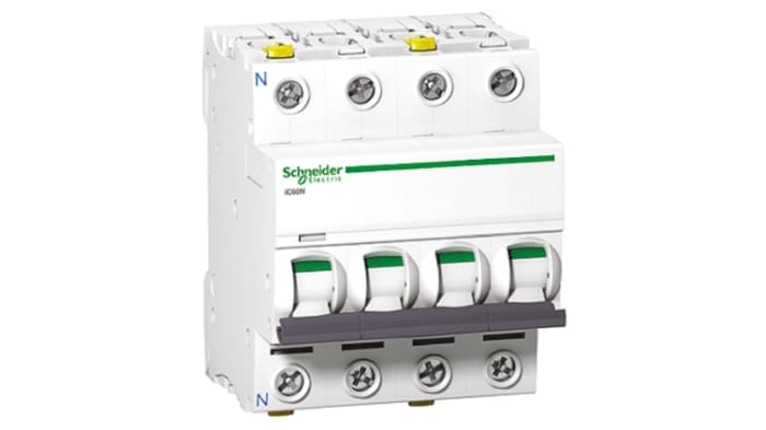 Schneider A9F84440 Acti 9 iC60H Miniature Circuit Breaker, 4P Poles, 40A Curve C, 440V AC, 250V ...